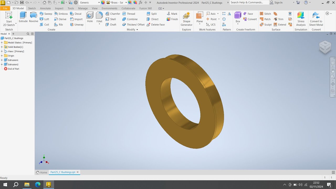 Inventor Tutorial V6 Engine : C Bushing [Part 25] - YouTube