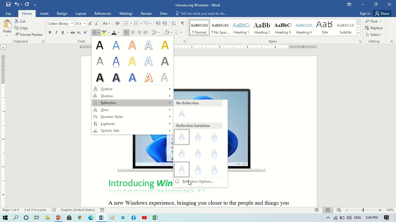 How to Apply Reflection on Text in Word - YouTube