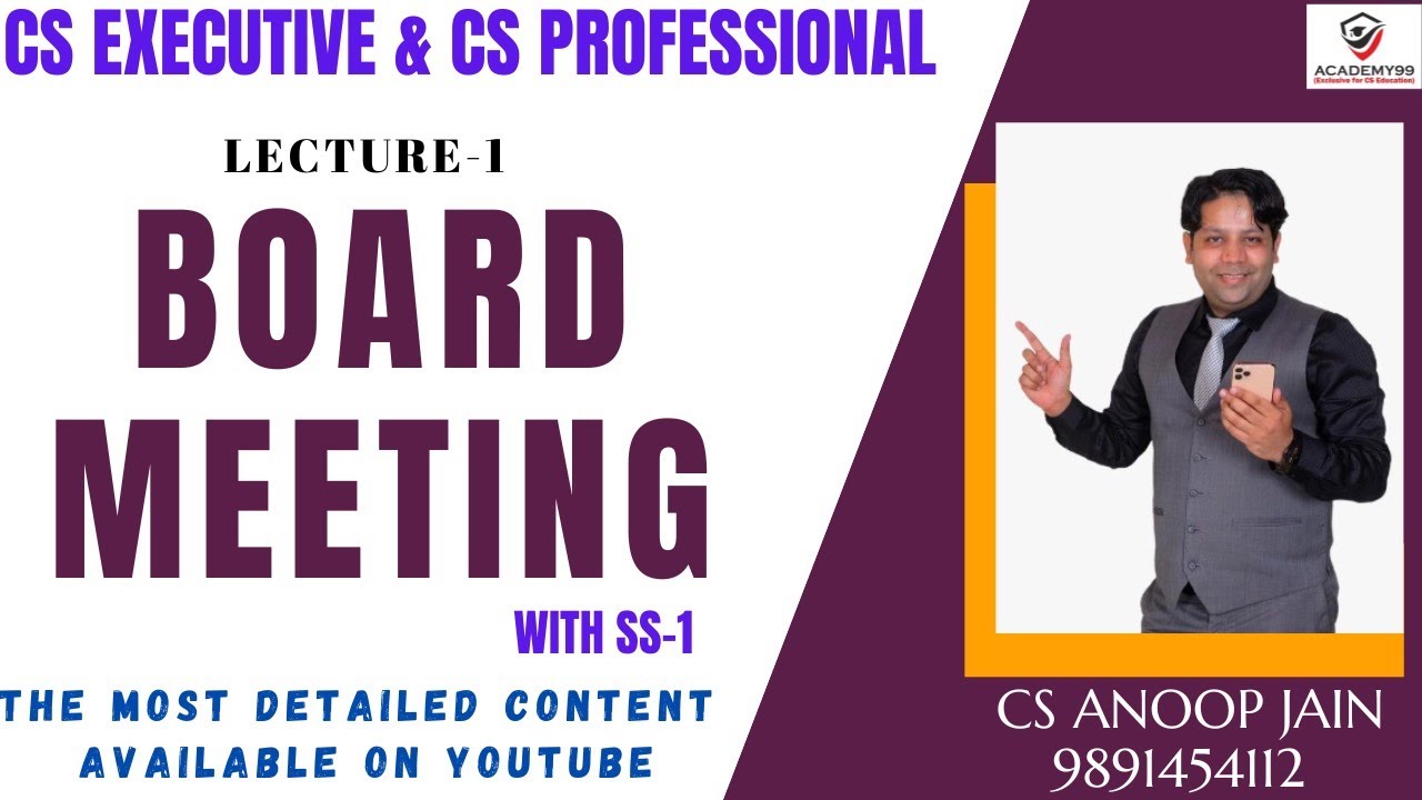 BOARD MEETING WITH SS-1 | COMPANY LAW | CS EXECUTIVE | CS PROFESSIONAL ...
