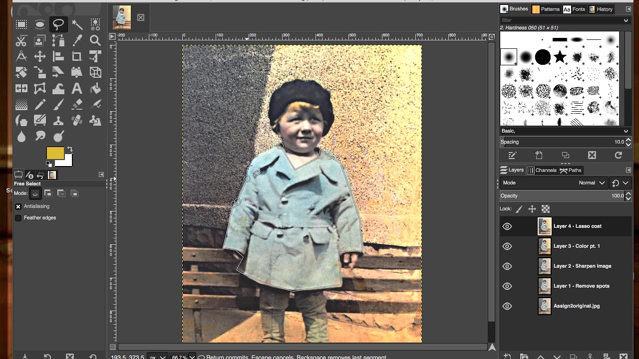 Color your image Pt. 2 Lasso Tool - GIMP Tutorial - YouTube