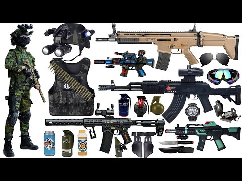 Unboxing special police equipment toy set, SLR automatic rifle, M416 assault rifle, AR15, RPG.