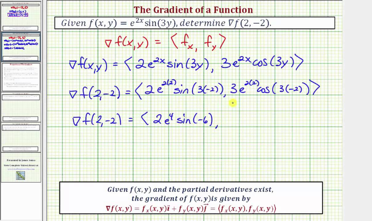 Ex Find The Gradient Of The Function F x y e 2x sin 3y YouTube