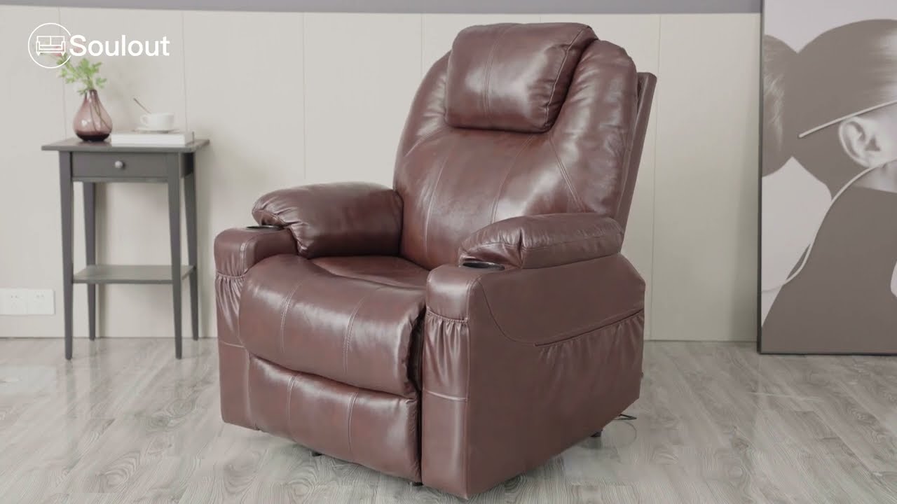 Genuine Leather Power Lift Recliner Chair with Massage and Heating, 3 ...