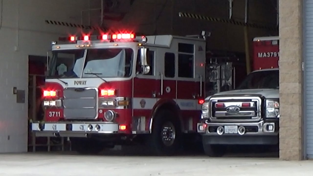 Poway Fire E3711 & M3791 Responding - YouTube
