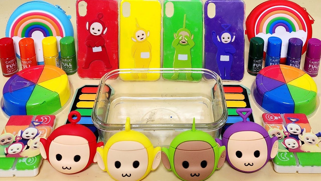 Teletubbies Slime Mixing Makeup,Parts, Glitter Into Slime!Satisfying ...