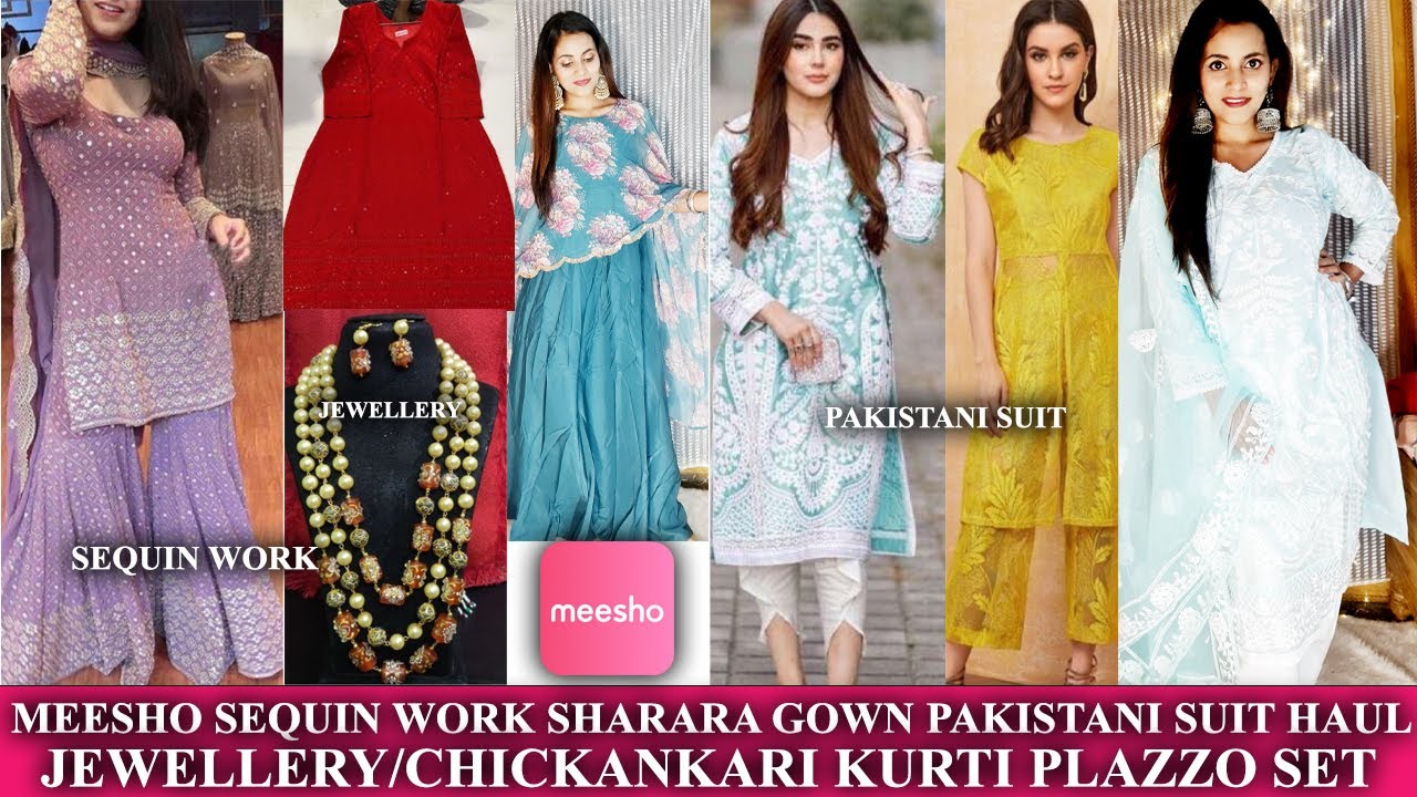 MEESHO WEDDING WEAR HAUL | SHARARA SET REVIEW/KURTI SET/CHICKANKARI ...