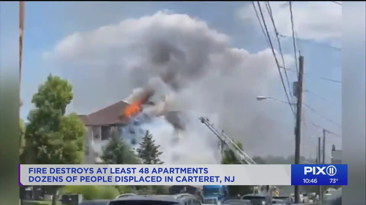 Large fire engulfs Carteret, NJ apartment complex - YouTube