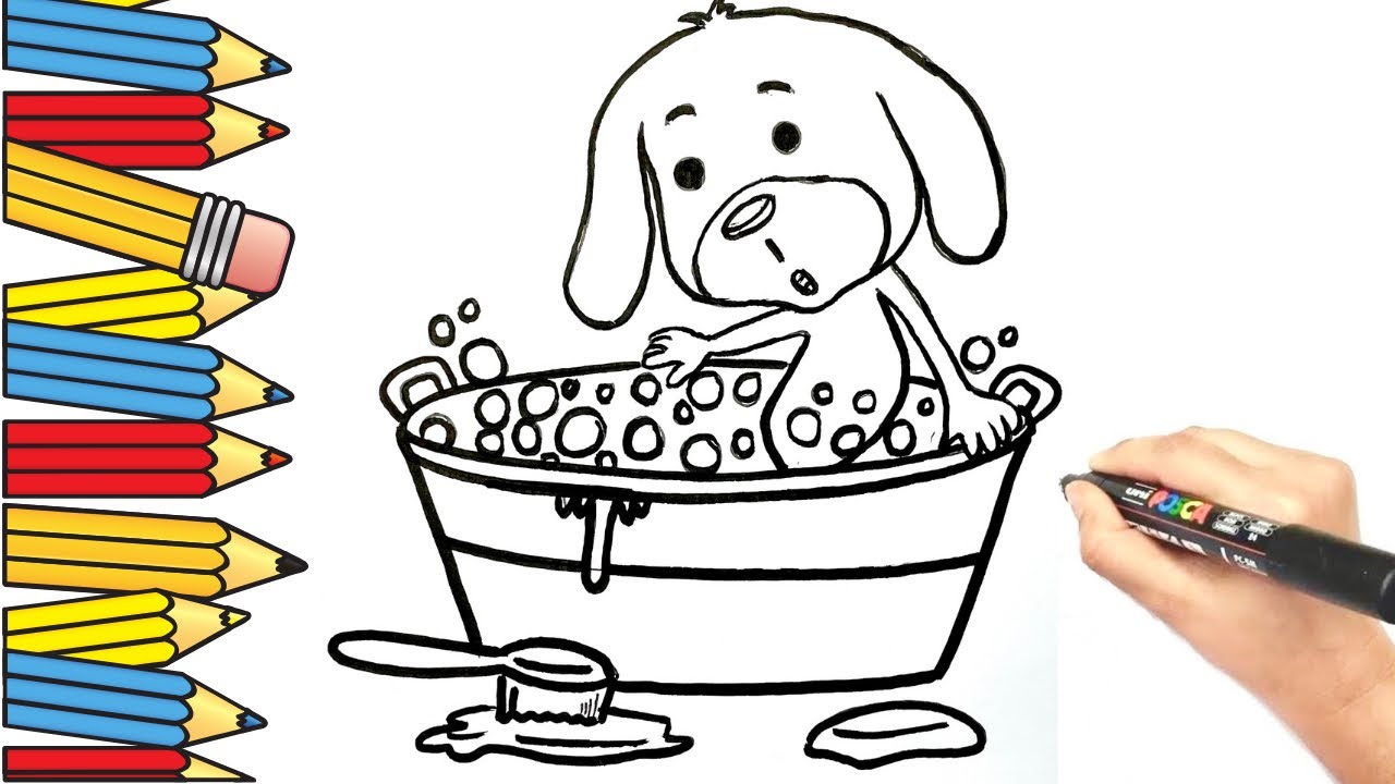 How To Draw A Puppy in a bathtub Drawing Painting Colouring For kids ...