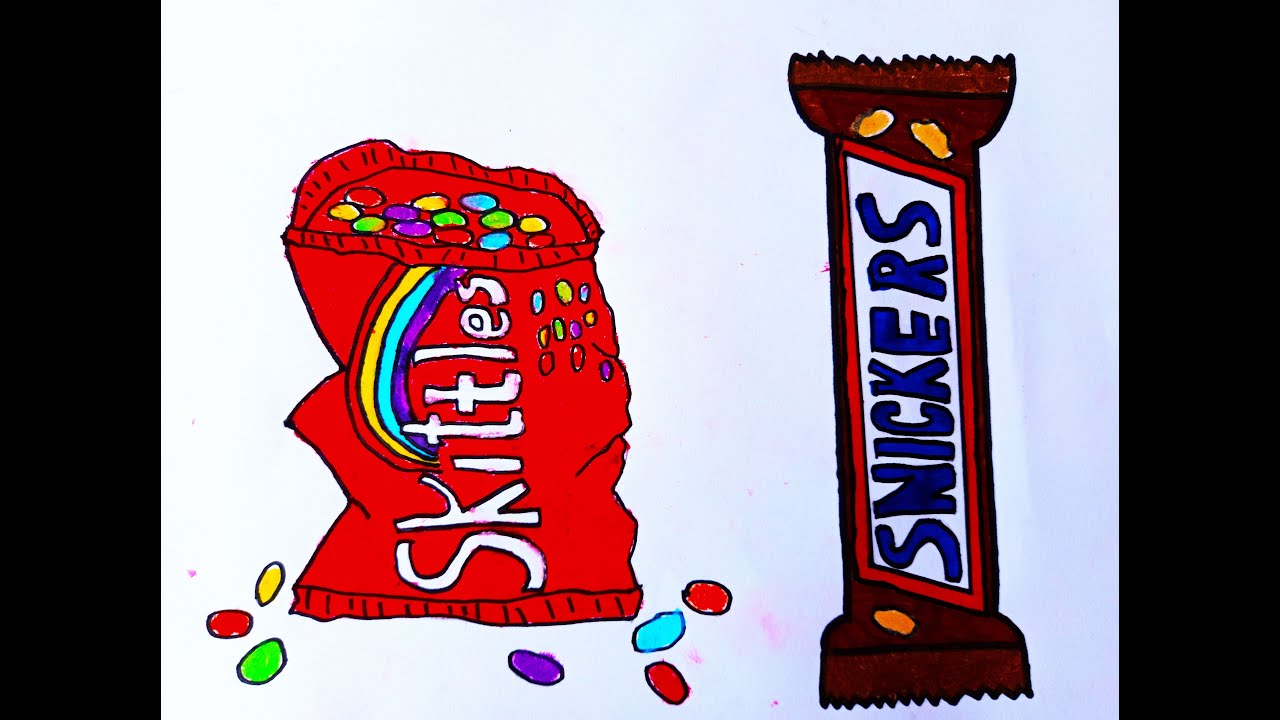 DRAWING AND COLORING SKITTLES CANDY AND SNICKERS CHOCOLATE!!! - YouTube