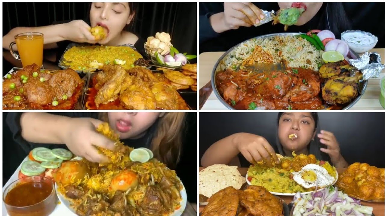 ASMR Eating Khichdi Kasmiri Dumalu & Chicken Curry, Pakode, Pulao With ...