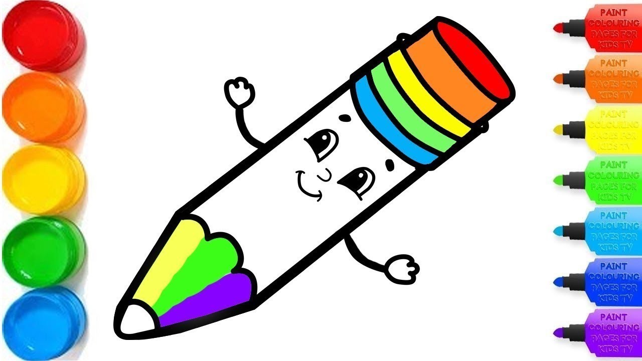 Draw & Color a Cute Pencil 📝for kids, toddlers/Learn easy drawing step ...