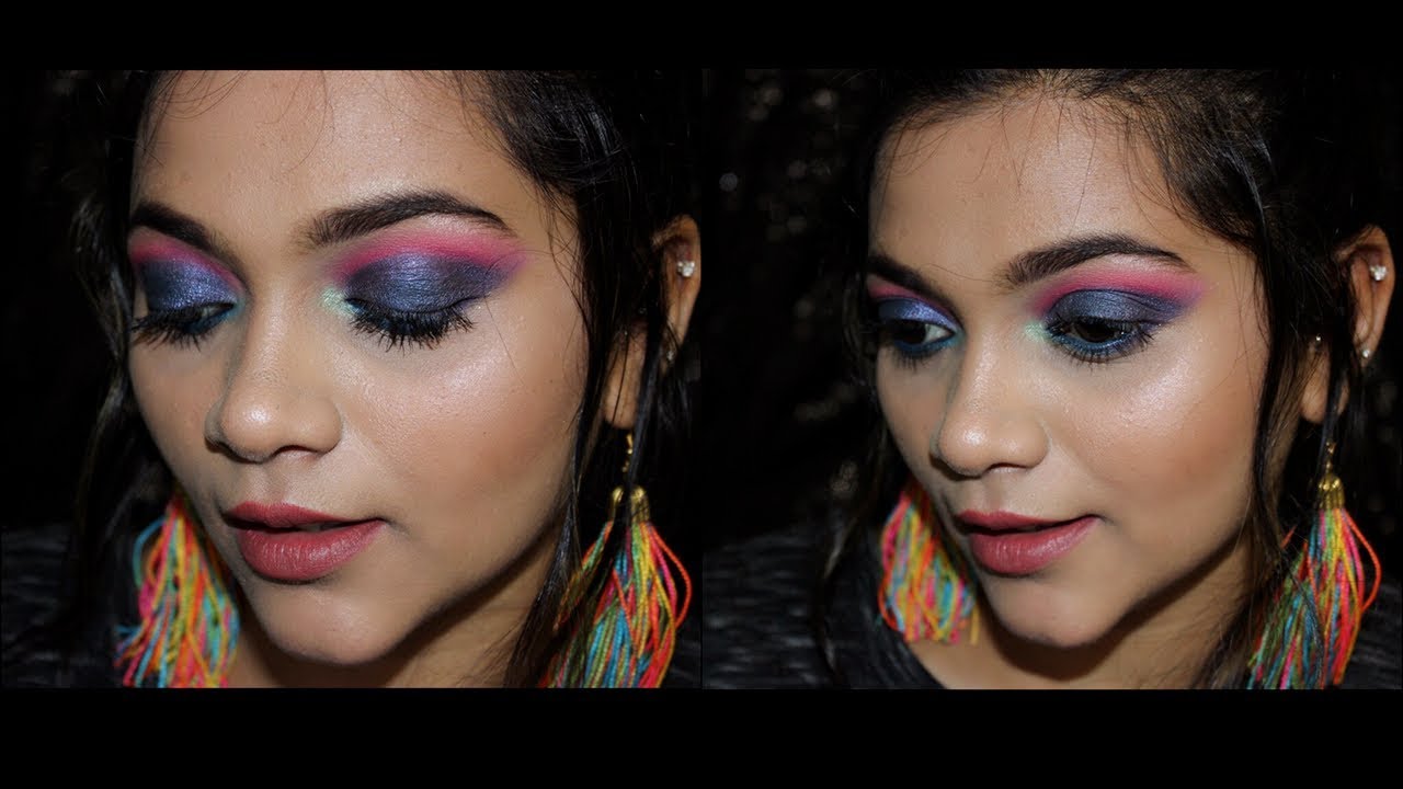 INDIAN PARTY MAKEUP TUTORIAL | COLORFUL EYE MAKEUP | Pavithra iyer ...