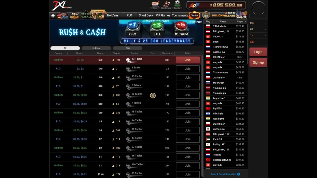 How to play Rush & Cash poker at 7XL poker app? - YouTube