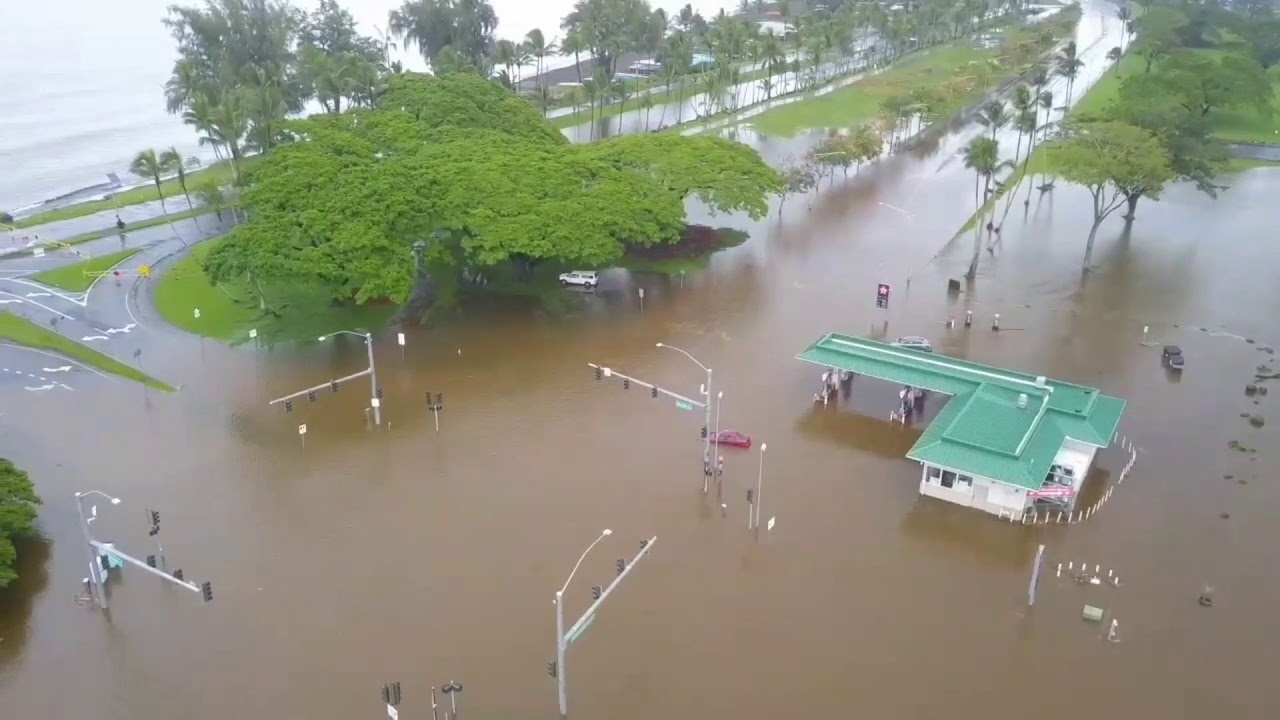 Drone video of Hilo bayfront flood hurricane Lane 8/24/2018... added ...