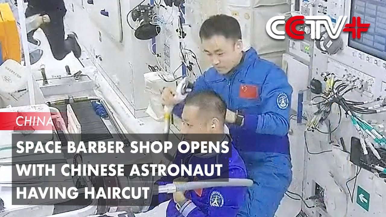 Space Barber Shop Opens with Chinese Astronaut Having Haircut - YouTube