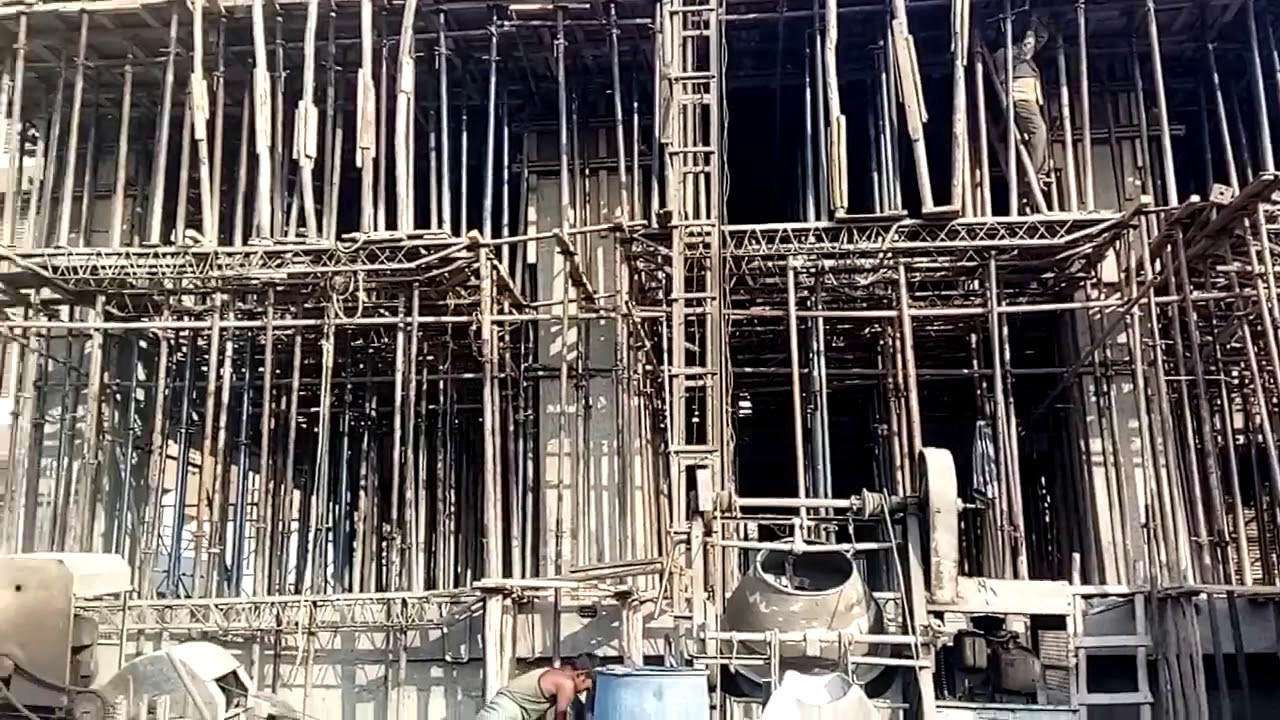 Staging of slab shuttering with props - YouTube