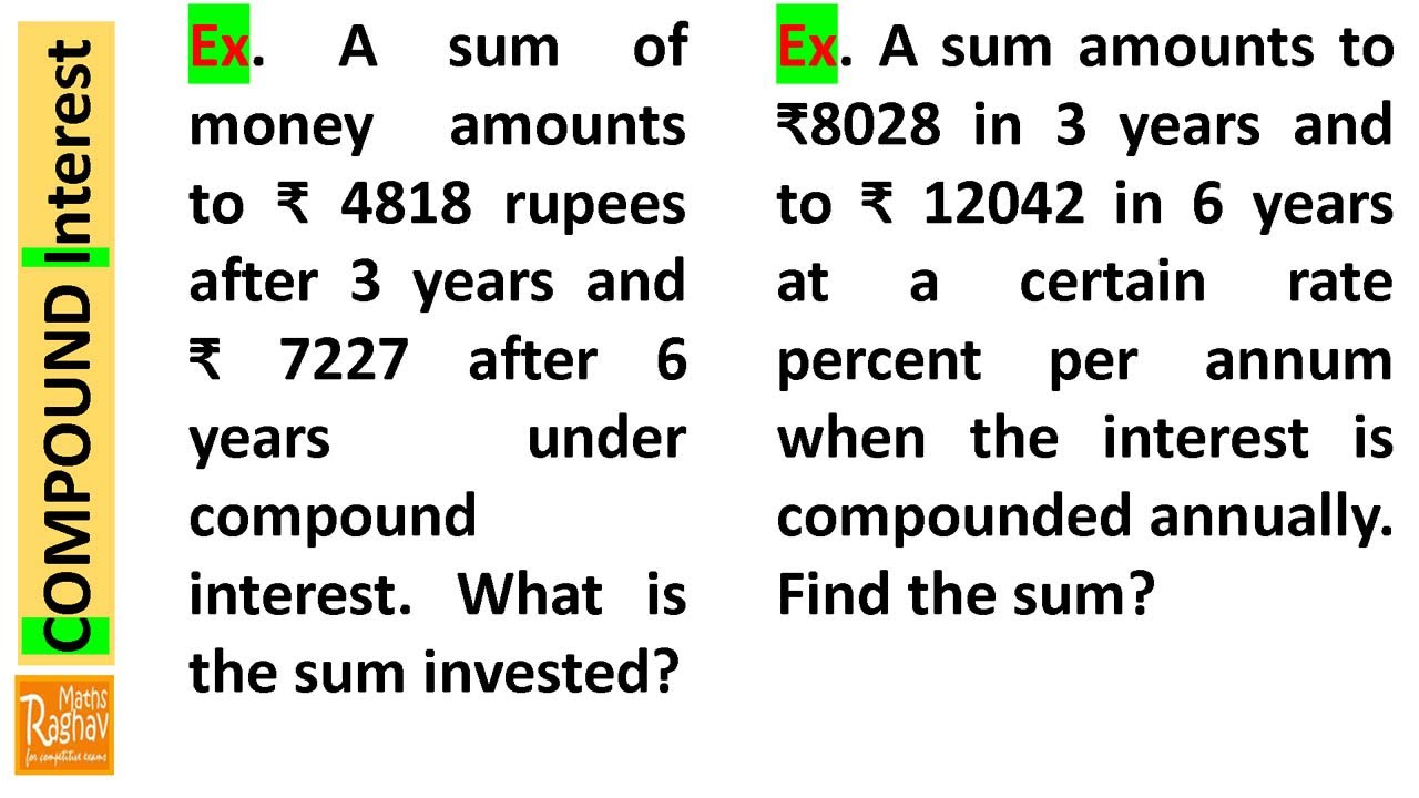 A sum amounts to ₹ 4818 rupees after 3 years and ₹7227 after 6 years ...