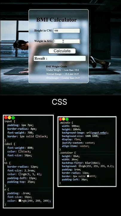 Bmi Calculater Using Html Css Codingin17 Shorts Youtube