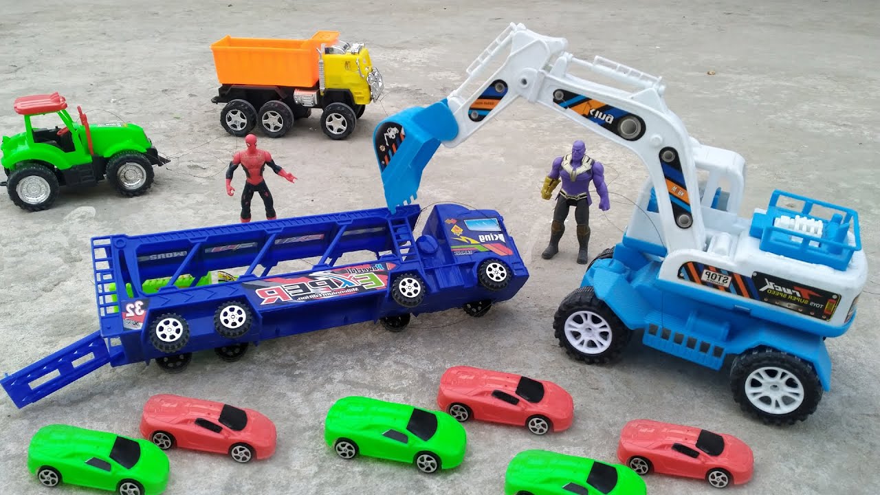 Cars JCB Excavator Toy Video, Loader Dumper Truck Tractor Trolley Toy ...
