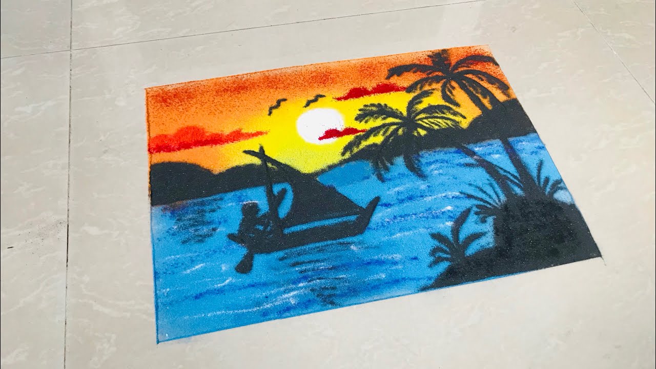 beautiful scenery poster rangoli design. - YouTube