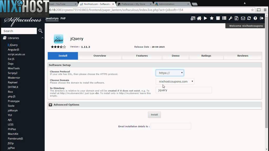 Installing jQuery with Softaculous in cPanel - YouTube