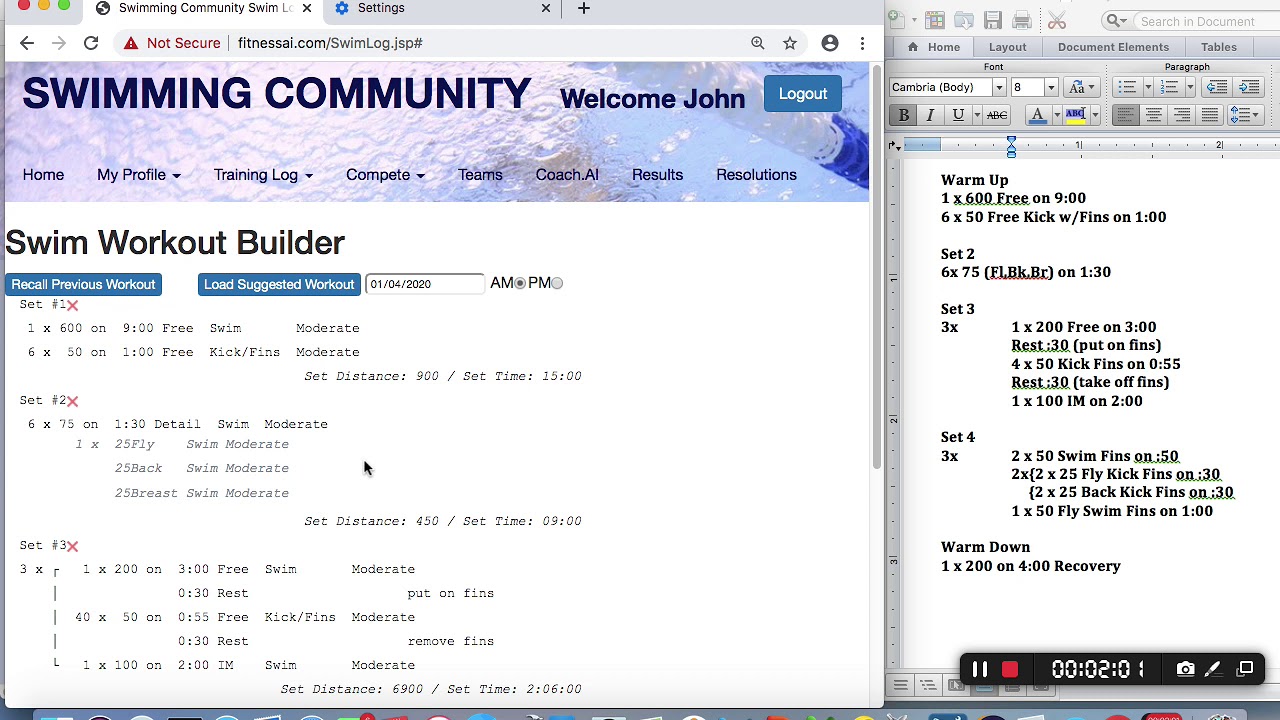 Swimming Community Swim Log Tutorial - YouTube