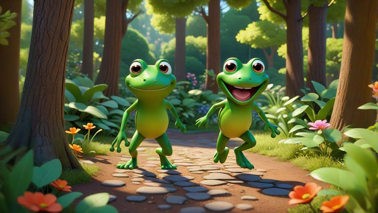 Ten Little Frogs Jumping All Around | Fun Kids Song | Counting and ...