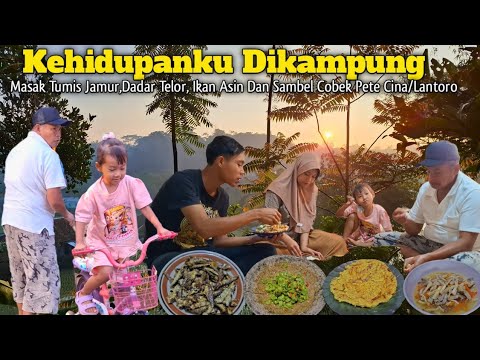 Menikmati Sarapan Pagi Bareng Keluarga//Tumis Jamur,Dadar Telor, Ikan Asin, Sambel Cobek Pete Cina 