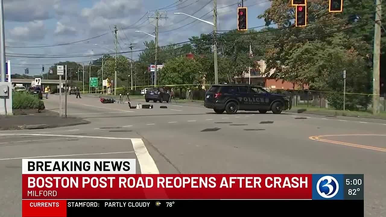 Car accident closed Boston Post Road in Milford - YouTube