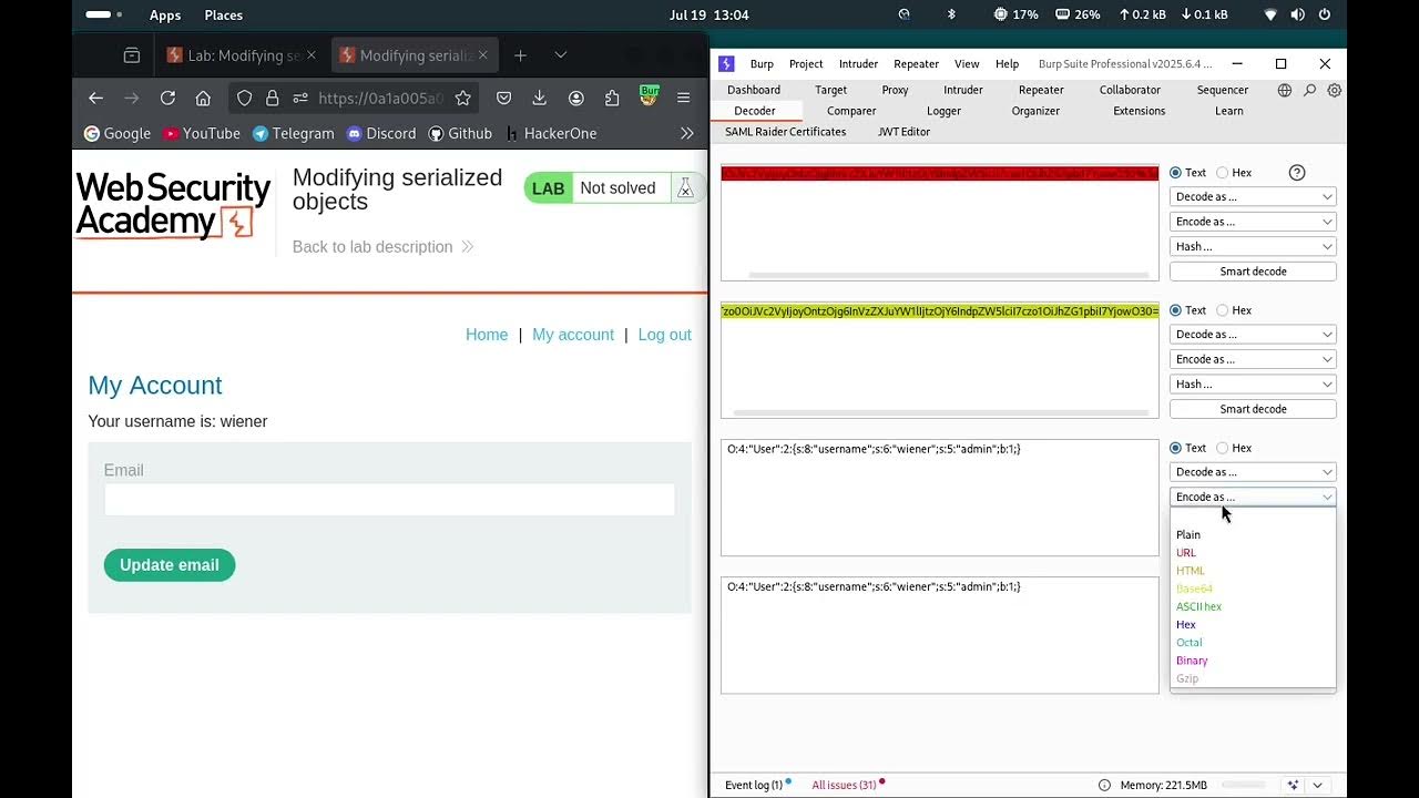 Modifying serialized objects | Web Security Academy | Port Swigger Labs - YouTube
