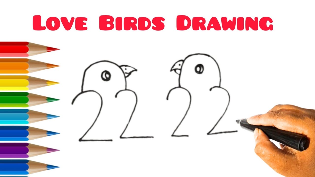 Love Birds Drawing Easy from 2222 | How to Turn 2222 number into Love Birds | Numbers Drawing ...