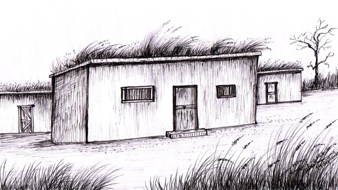How to draw house with grass - YouTube