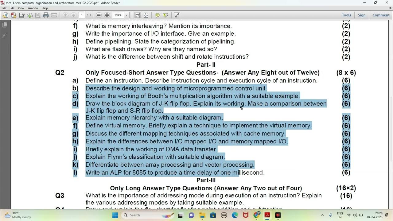 #bput #mca 1st sem Computer Architecture 2019-20 Previous Year Question - YouTube