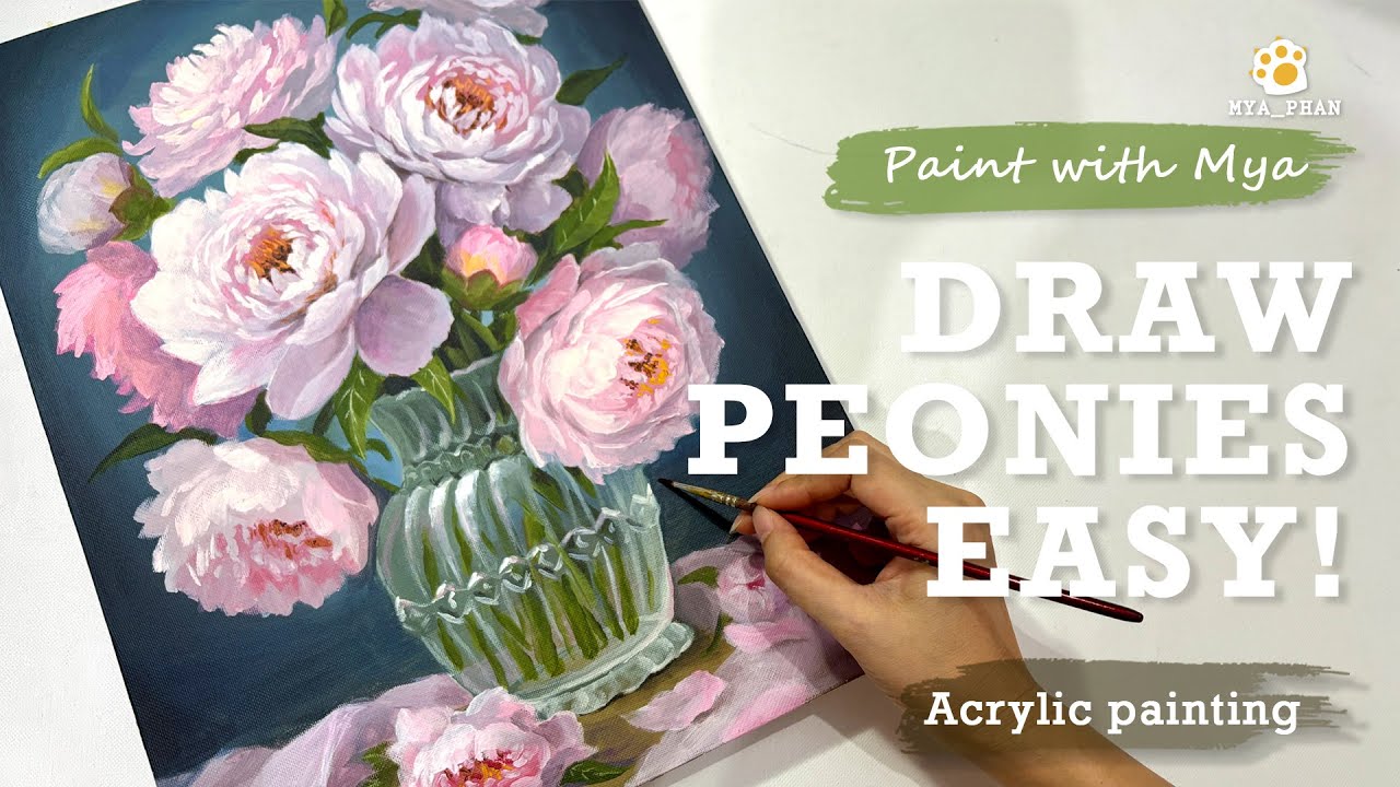 How To Draw Peonies Flower Easy /Acrylic Painting #055 - YouTube