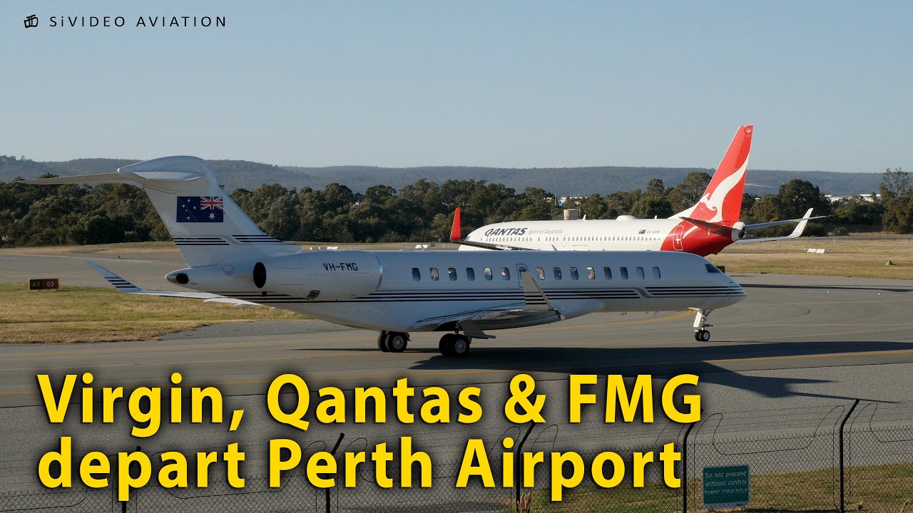 Virgin (VH-VNR), Qantas (VH-VXN) & FMG (VH-FMG) depart RW03 at Perth ...