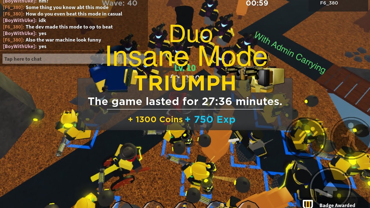 Duo Triumph Insane Mode with admin in tds: legacy modded |Roblox - YouTube