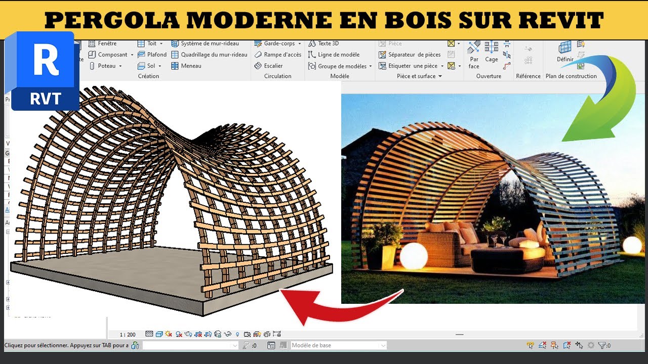 Pergola moderne en bois sur revit - YouTube