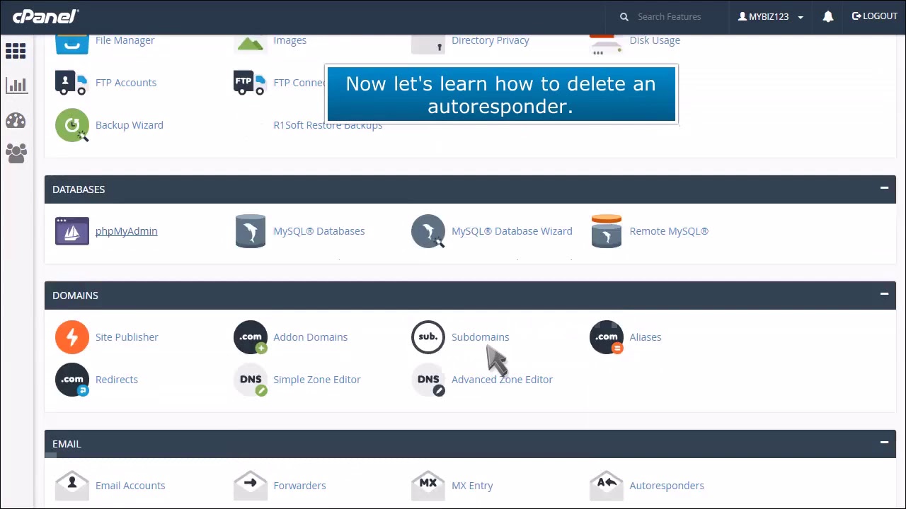 cPanel: How to Delete an Autoresponder - YouTube