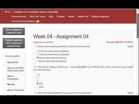 NPTEL 2024 Simulation of Communication Systems using Matlab Week 4 Solution - YouTube