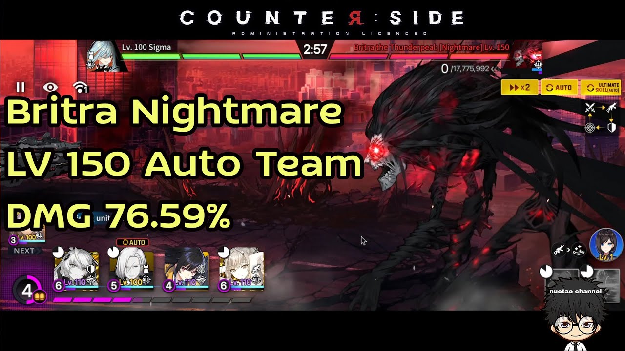 Britra Raid Nightmare LV 150 DMG (76.59%) Full Auto :Counter Side - YouTube