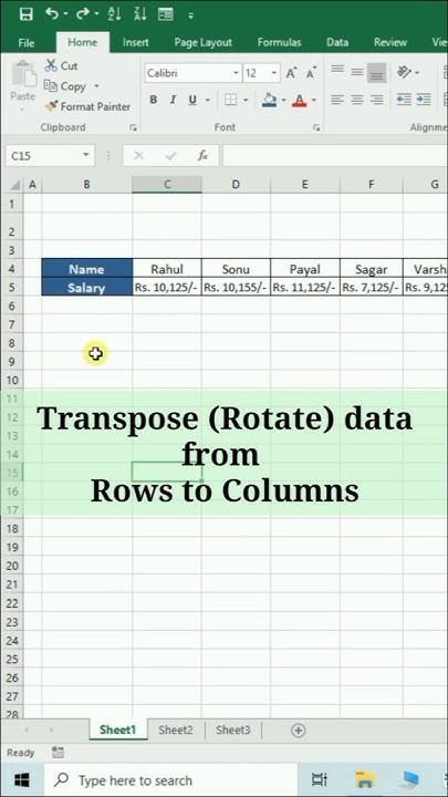 Transpose (Rotate) data from Rows to Columns. #exceltricks #transpose #exceltutorial #shorts # ...