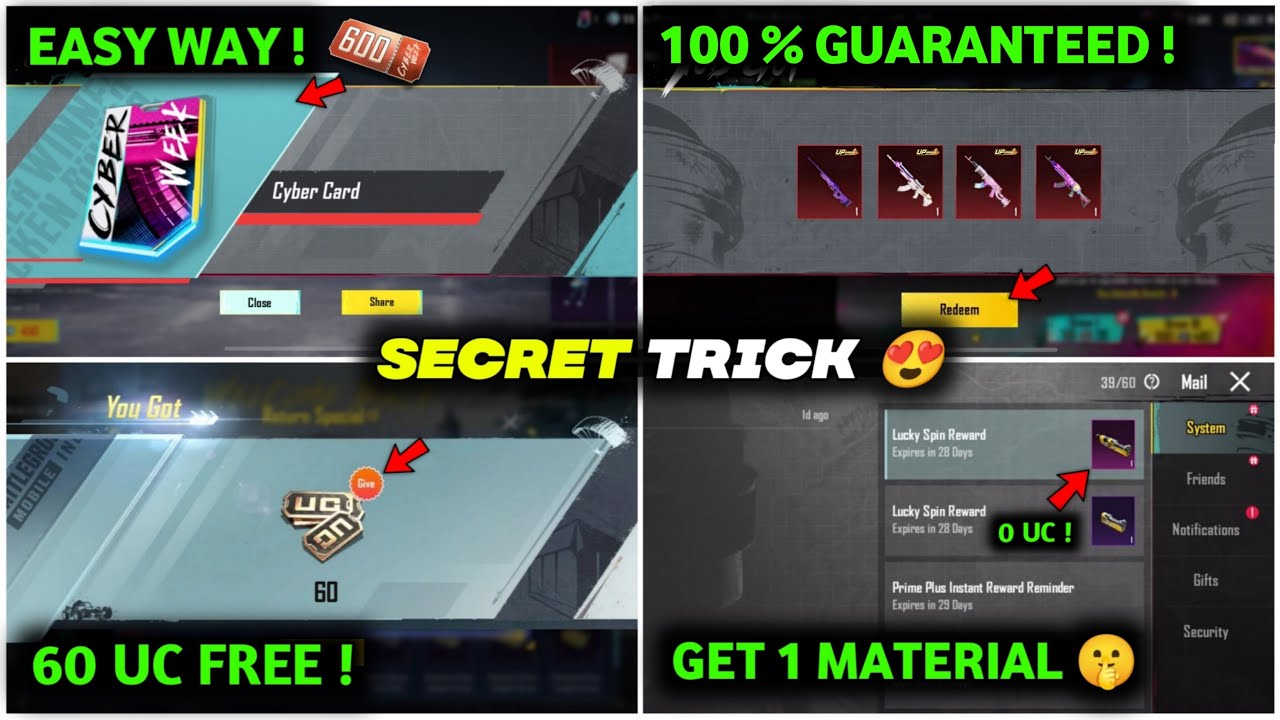 Omg ! Secret Trick 😍 Get 100% UPGRADE Gun Skin | Cyber Week Bgmi | Free ...
