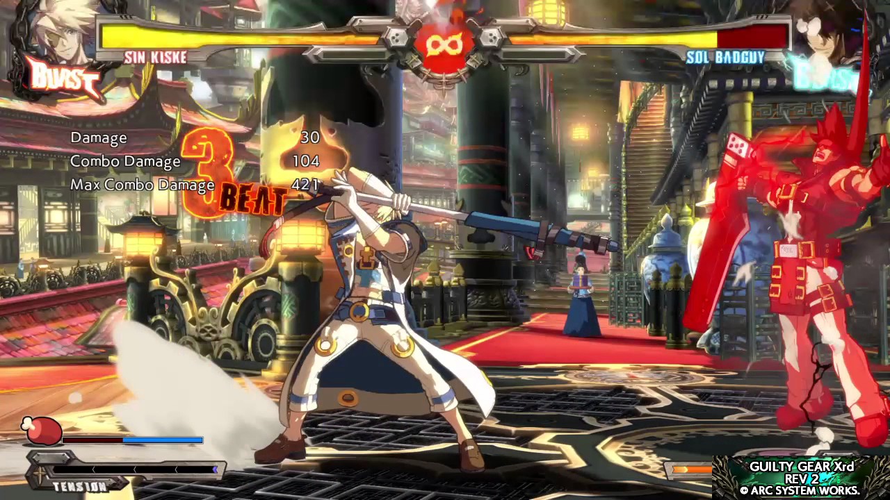 Guilty Gear Xrd REV 2 Sin midscreen grab rc combo + tension gain - YouTube