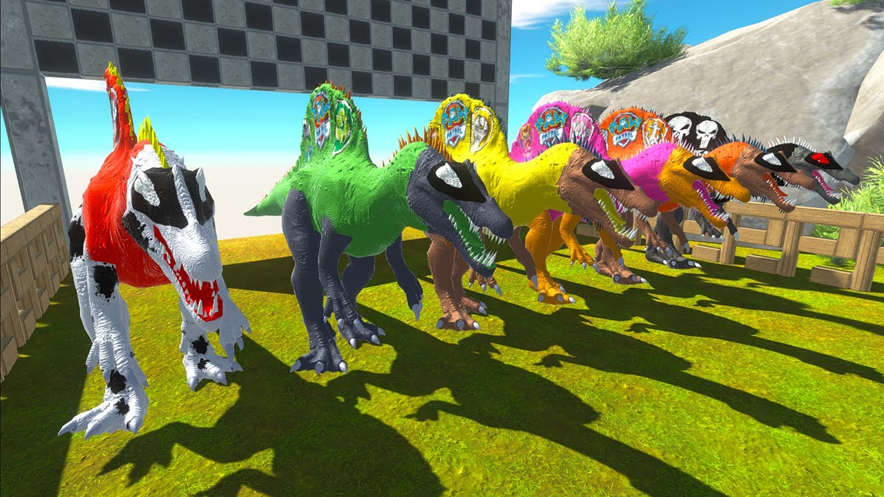 Trex Superheroes Vs Spinosaurus Hunting found Jurassic world ev Race ...