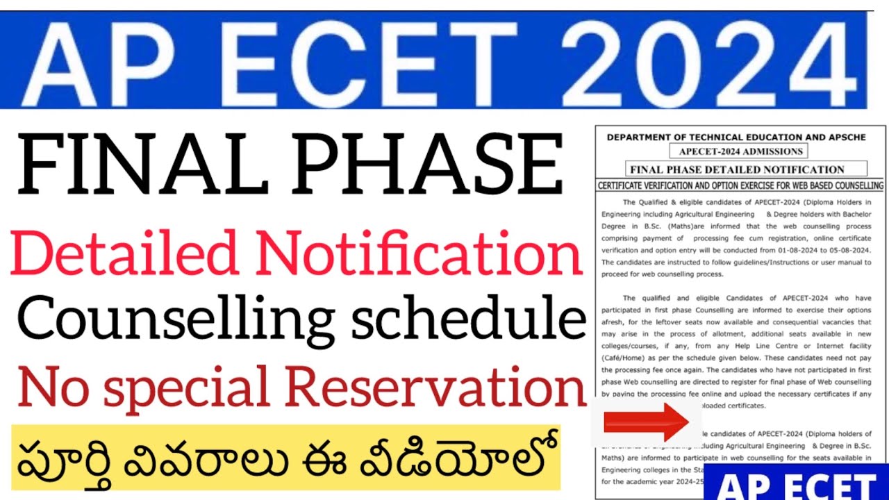 AP ECET 2024 FINAL PHASE DETAILED NOTIFICATION | ECET LATEST SCHEDULE ...