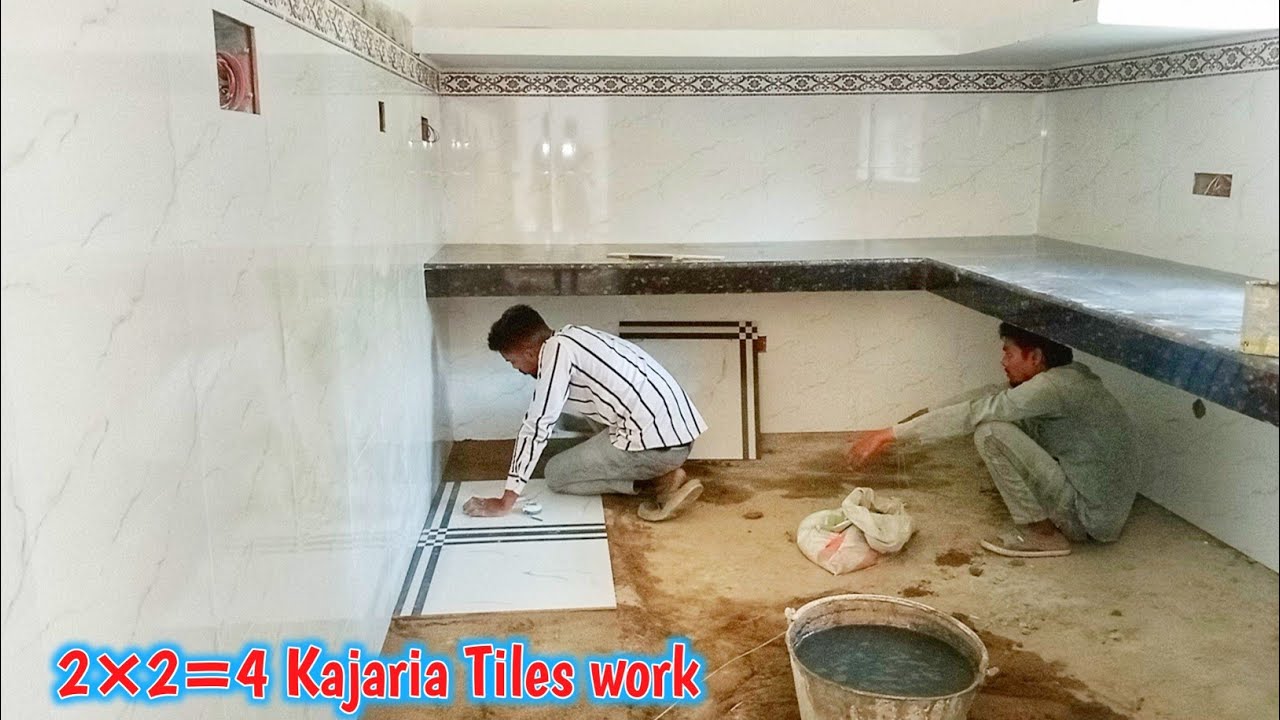 kichen room tiles work || 2×2=4 Kajaria Tiles work - YouTube