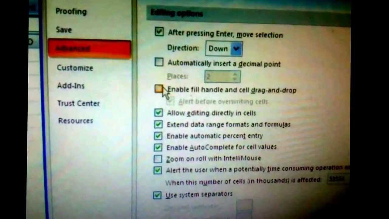 How To Enable Cell Drag And Drop In Excel 2007 And Excel 2010 And Excel How To Enable Cell Drag And Drop In Excel 2007 And Excel 2010 And Excel