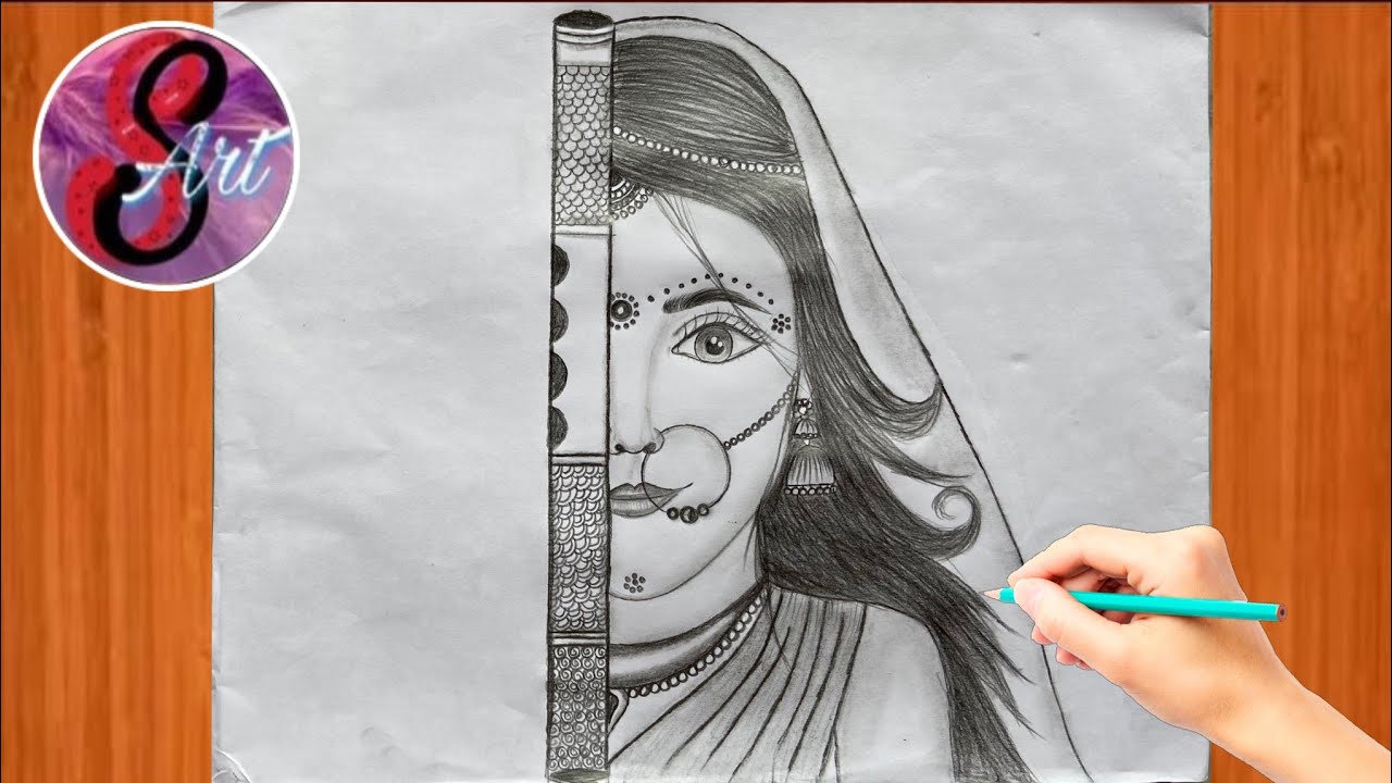 How to Draw little & Cute Radha Half Face|| easy Drawing for Beginners ...