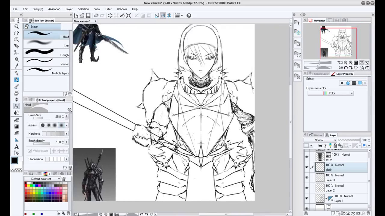 Anime speed drawing with Clip Studio/Manga Studio (line art) - YouTube