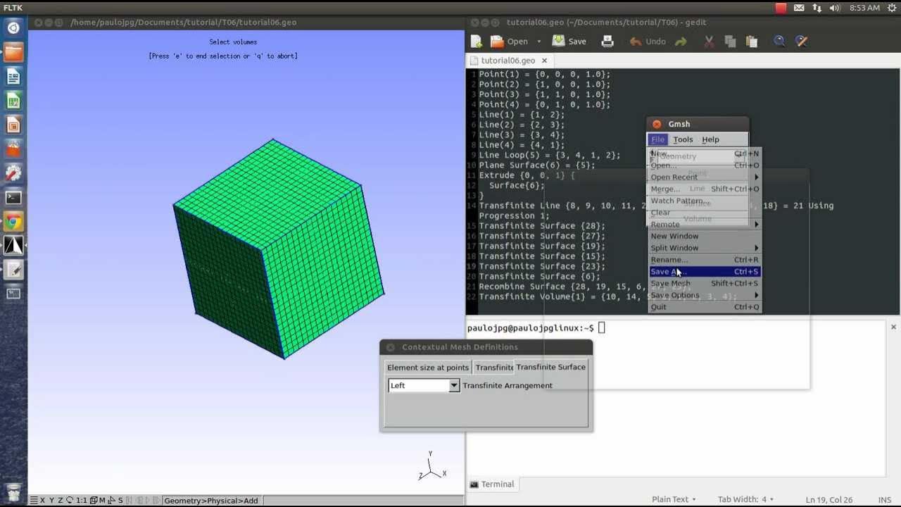 GMSH Calculix Transfinite Volume Mesh - YouTube